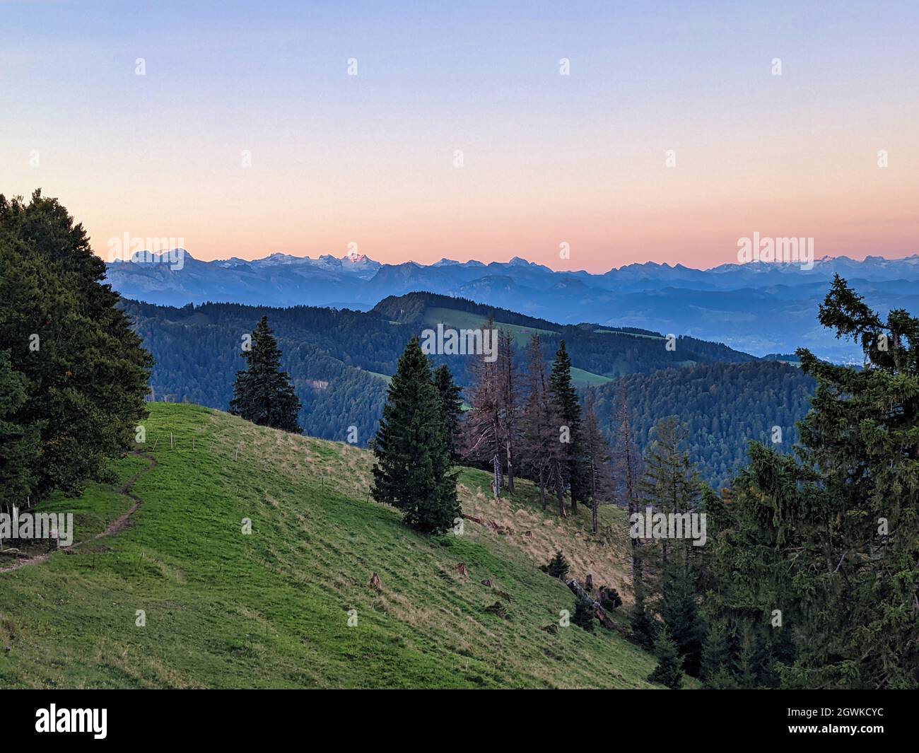 Schnebelhorn, highest point in the canton of Zurich. Sunset on the hill ...