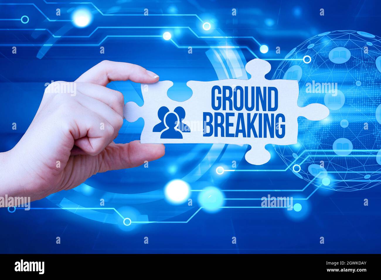 Text caption presenting Groundbreaking. Business showcase Very new and ...