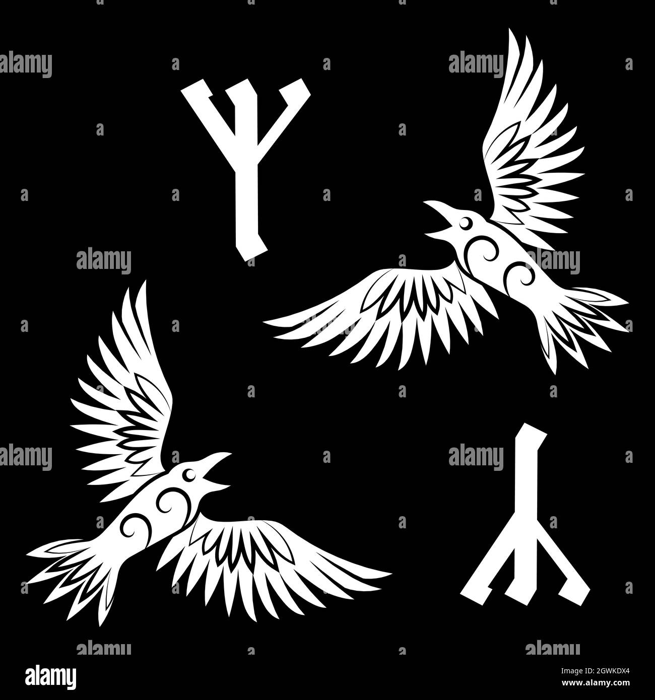 Celtic Scandinavian design. Two Crows and Scandinavian Runes Stock ...