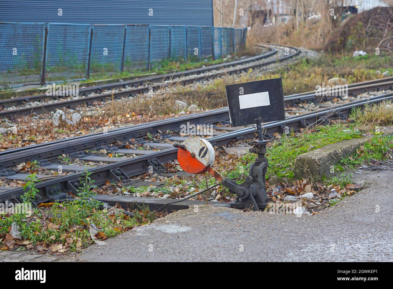 Railroad switch mechanical device at railway in Serbia Stock Photo - Alamy