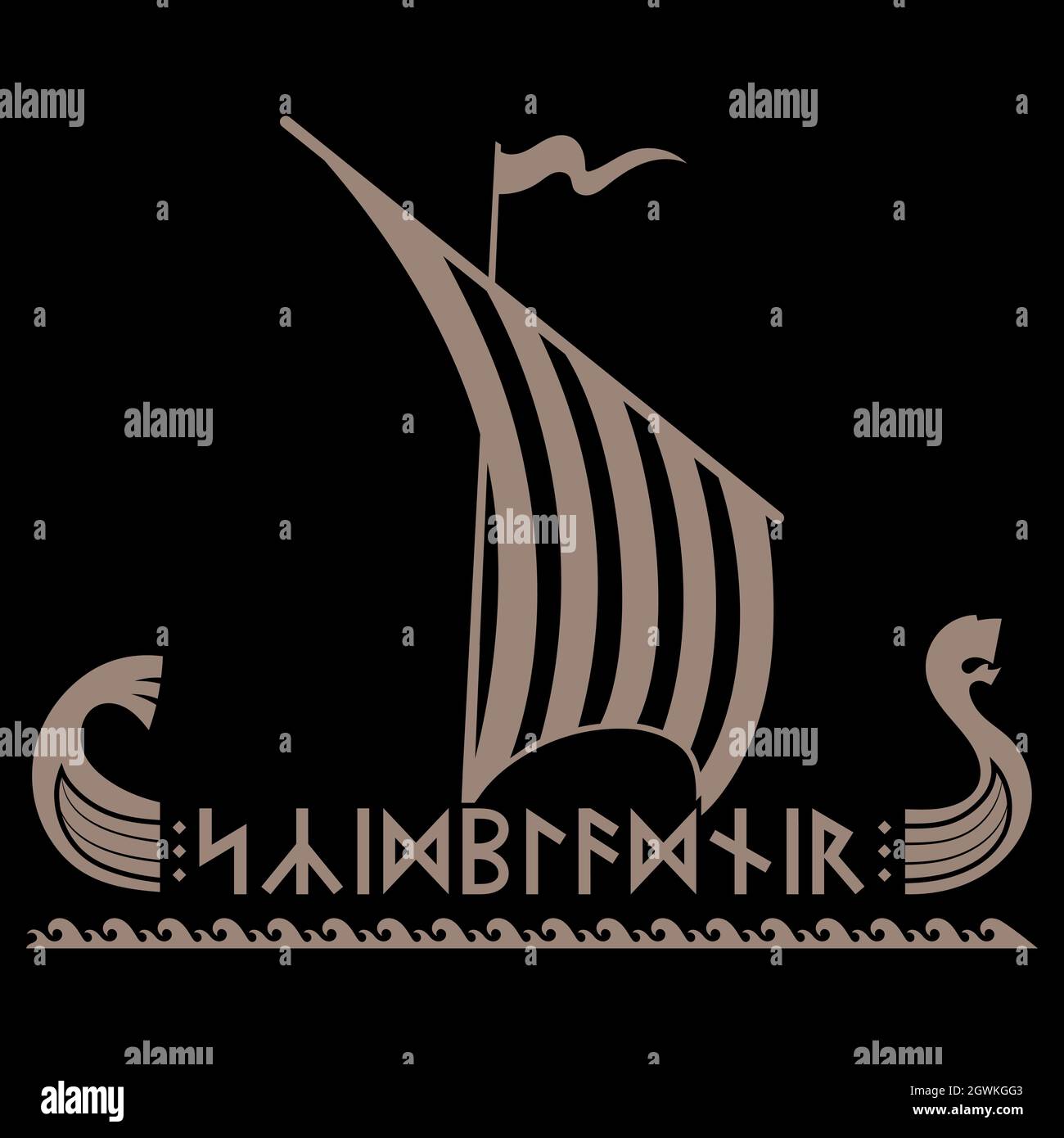 Old Scandinavian design. The Viking ship, Skidbladnir- made of planks ...