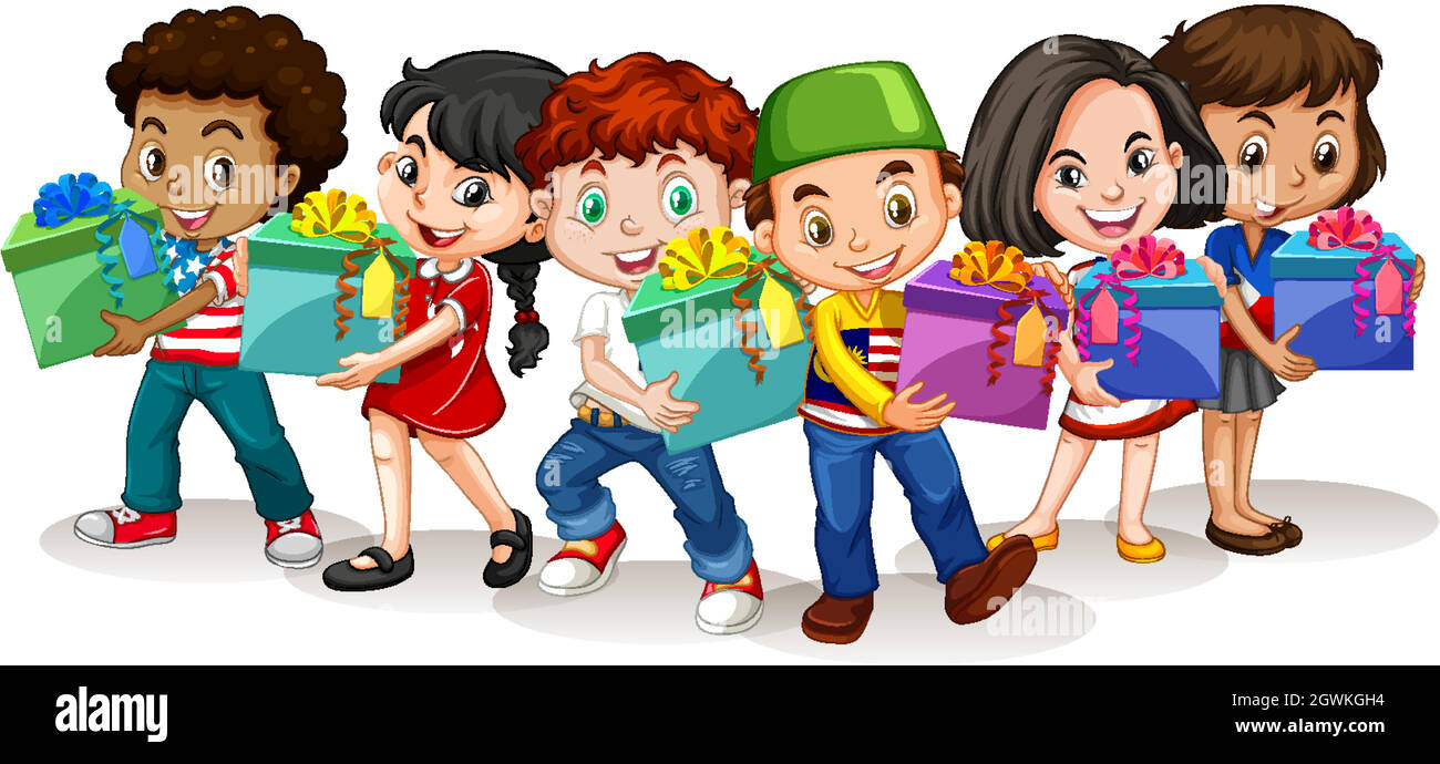 Happy children holding present box Stock Vector Image & Art - Alamy