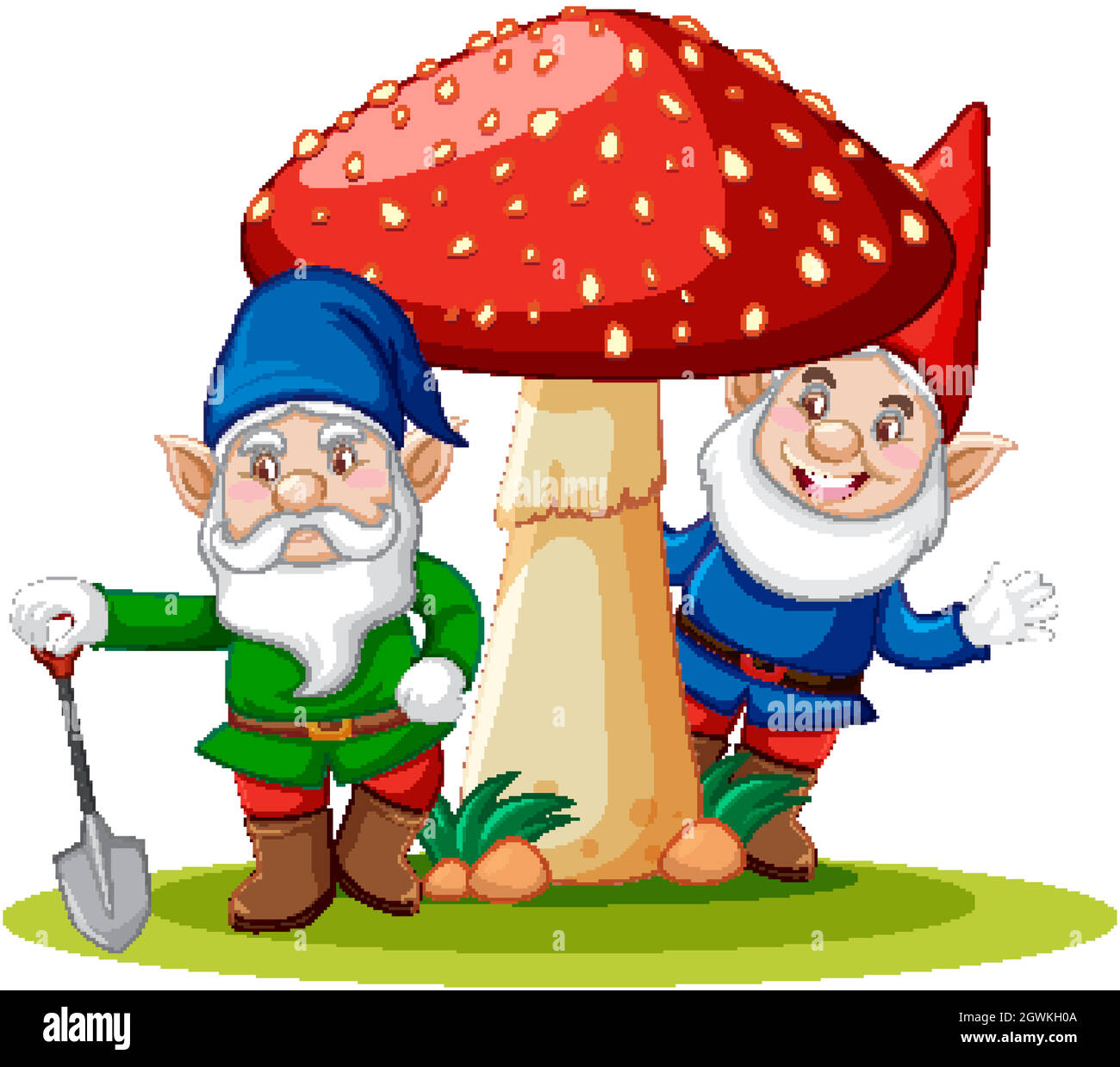 Gnomes standing with mushroom cartoon character on white background ...