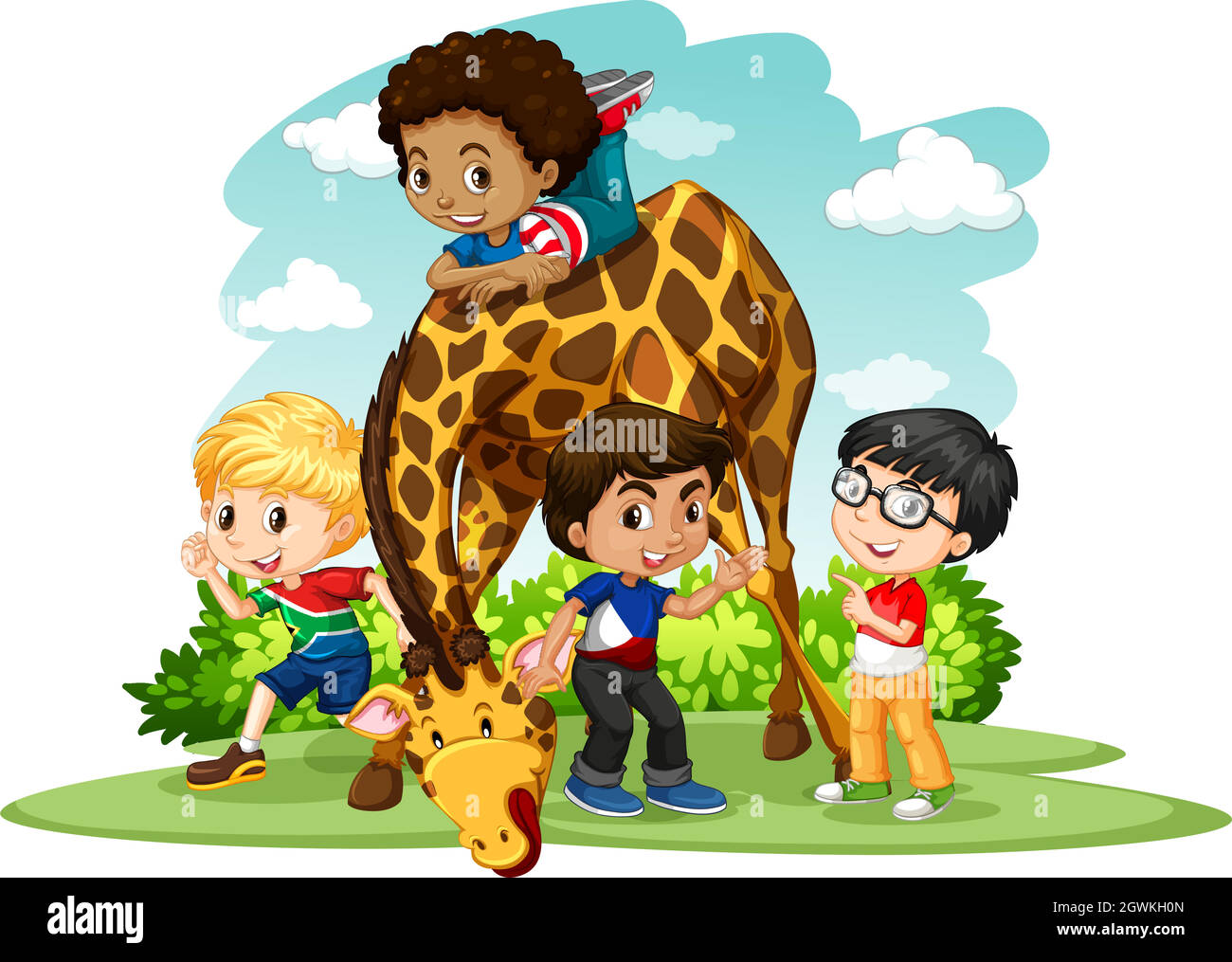 Children playing with giraffe Stock Vector Image & Art - Alamy