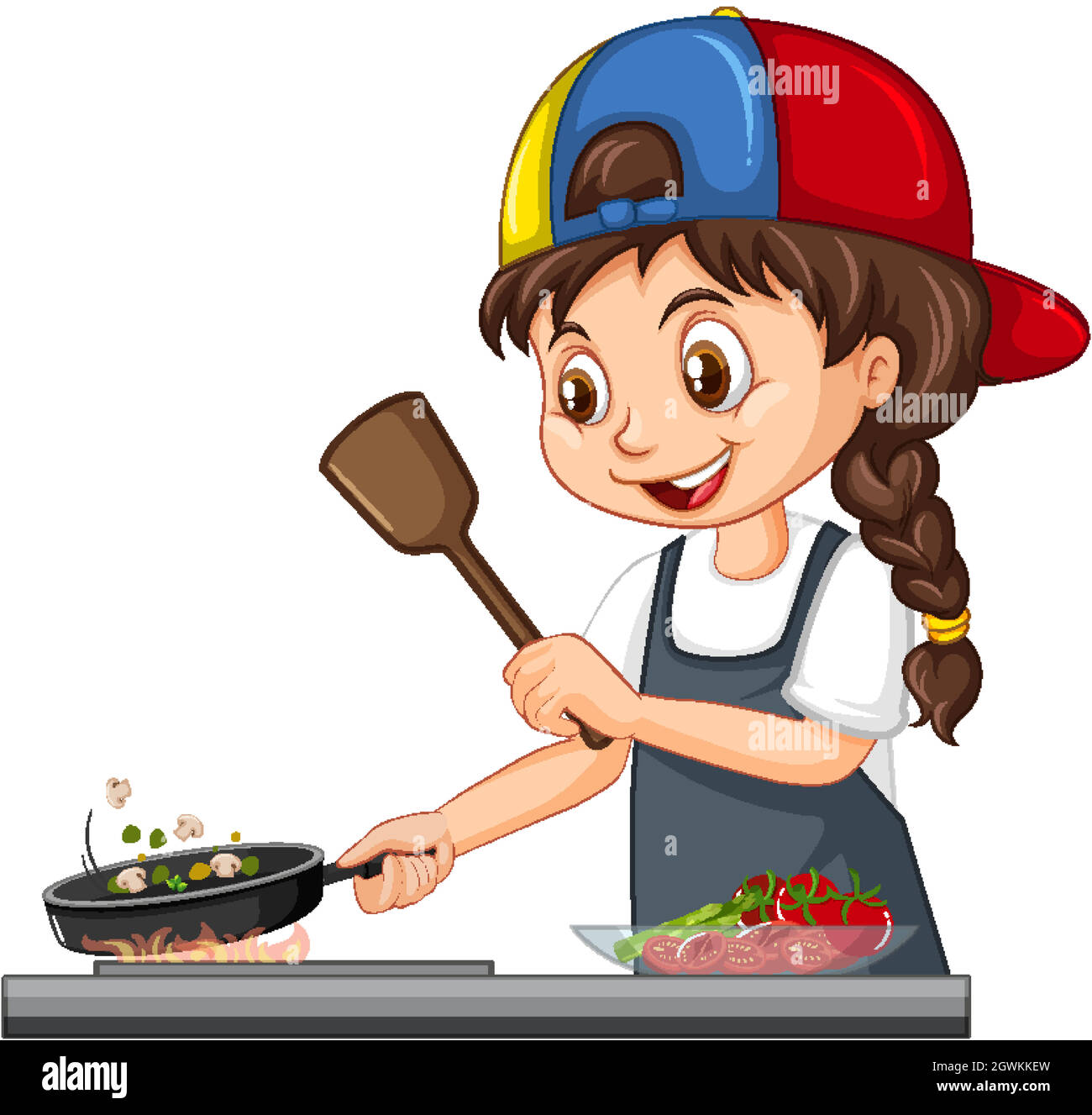 Cute girl character wearing cap cooking food Stock Vector Image & Art ...