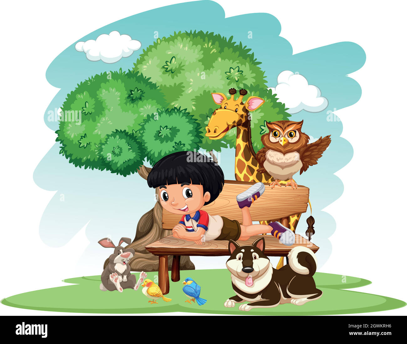 Little boy and wild animals Stock Vector Image & Art - Alamy