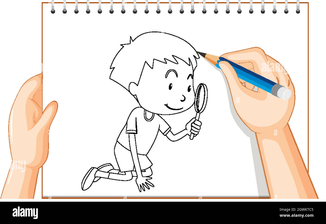 Hand child drawing pencil Stock Vector Images - Alamy