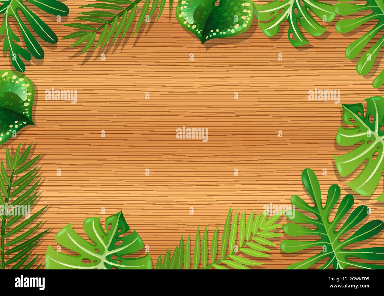 Top view of blank wooden table with leaves elements Stock Vector Image ...