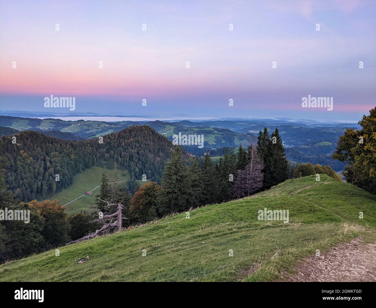 Schnebelhorn, highest point in the canton of Zurich. Sunset on the hill ...