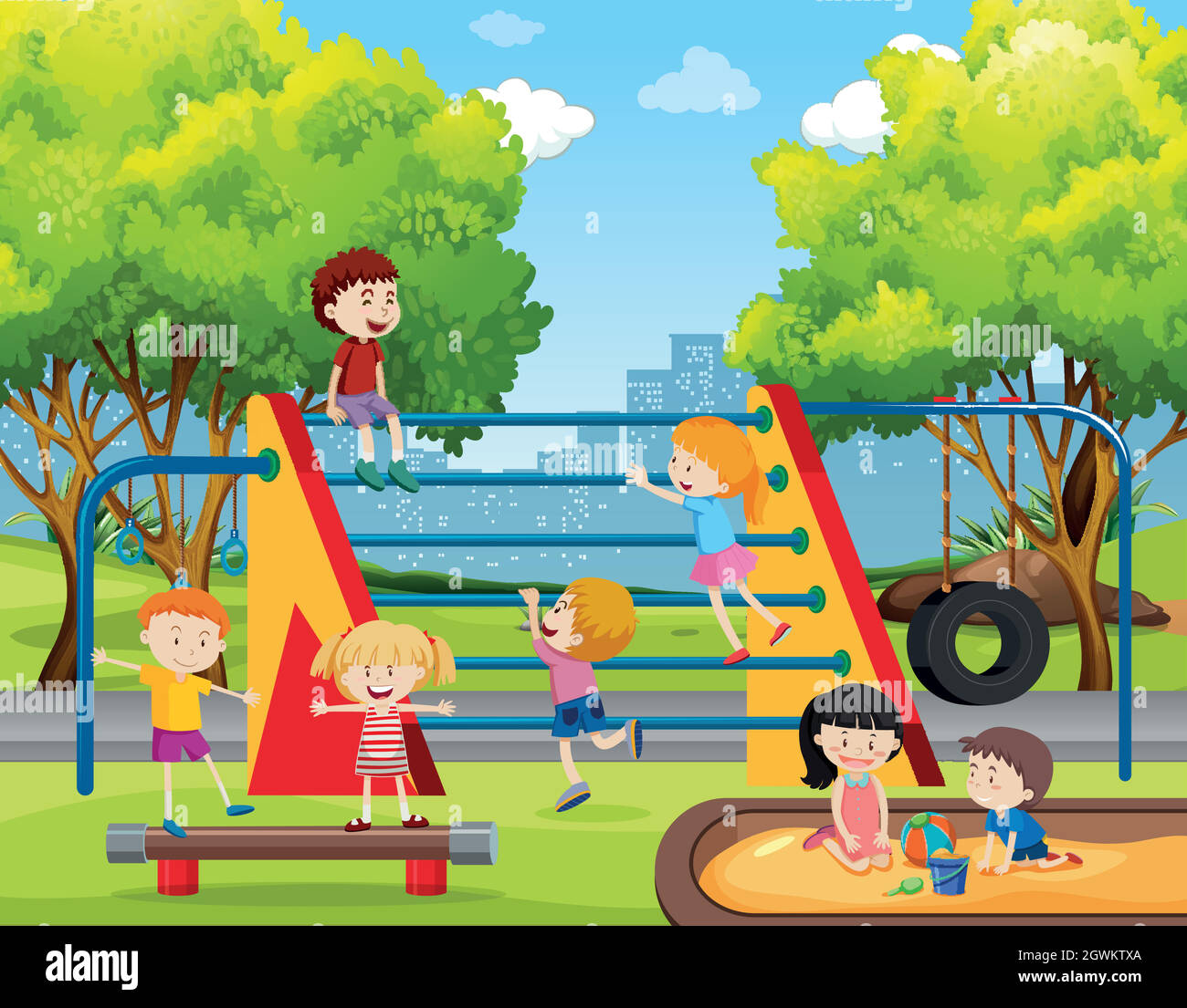 Children playing at playground Stock Vector Image & Art - Alamy