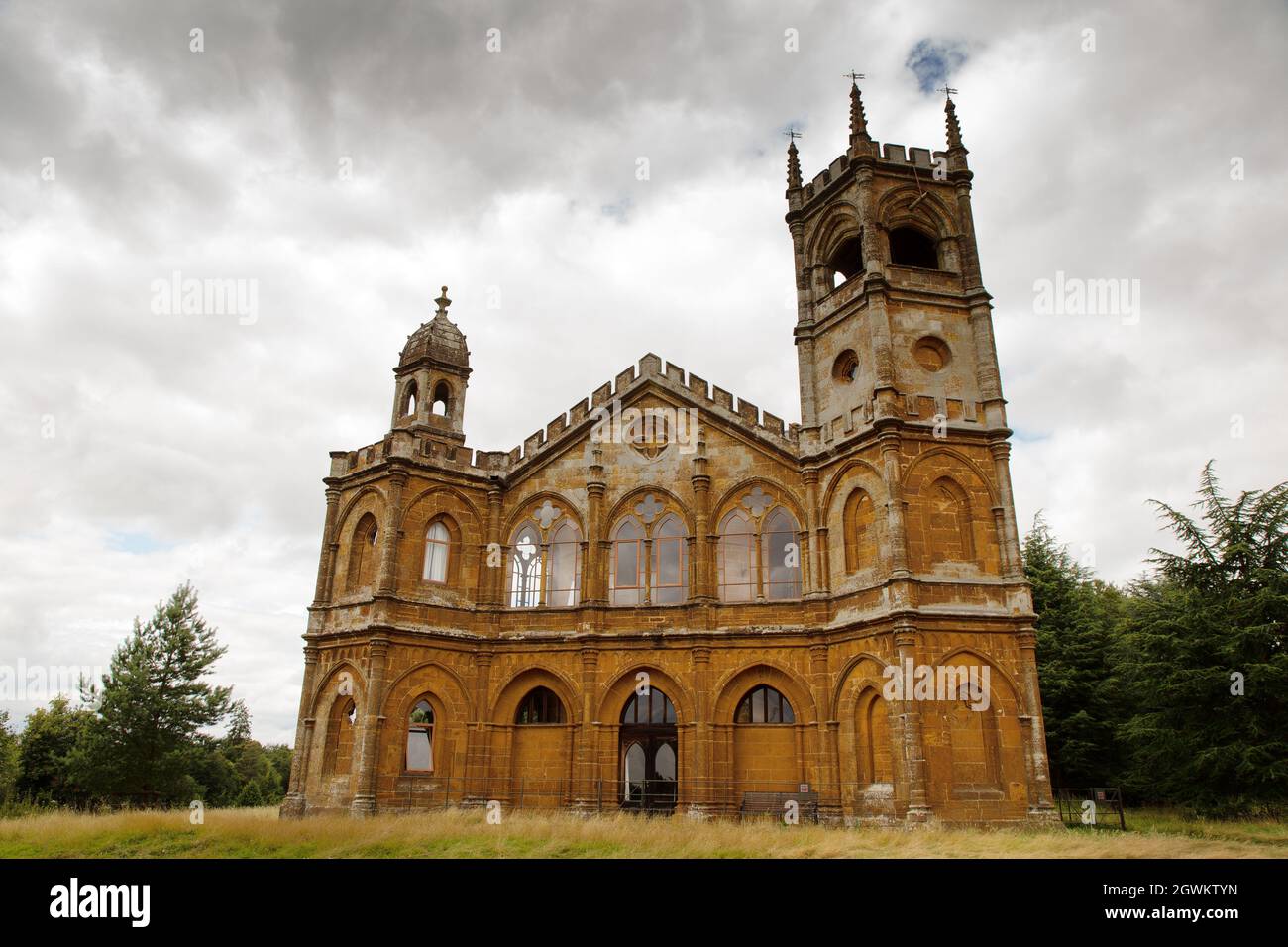 The Gothic Temple in the grounds of stowe gardens built from ironstone ...