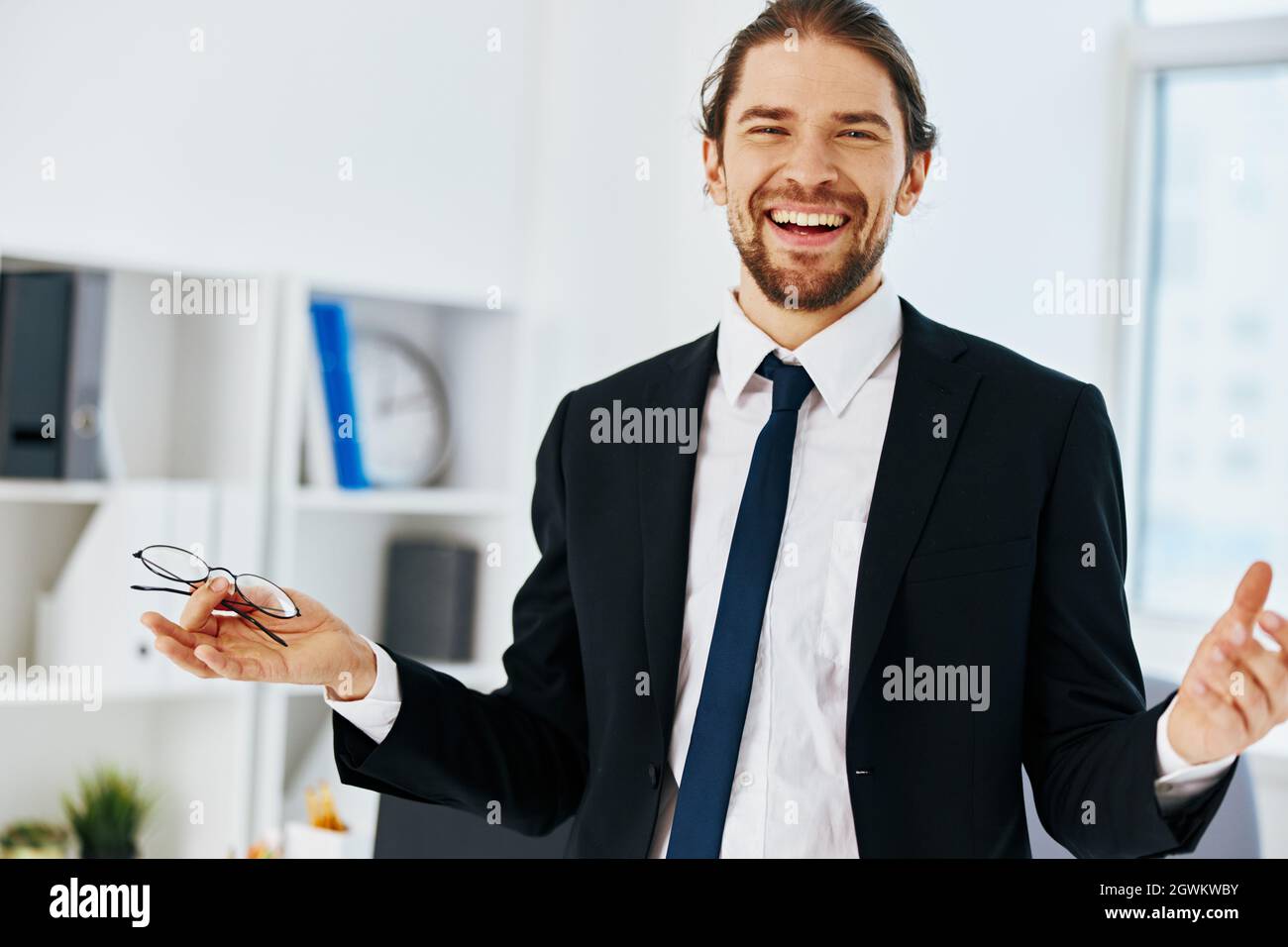 man in a suit official documents work office technologies Stock Photo ...