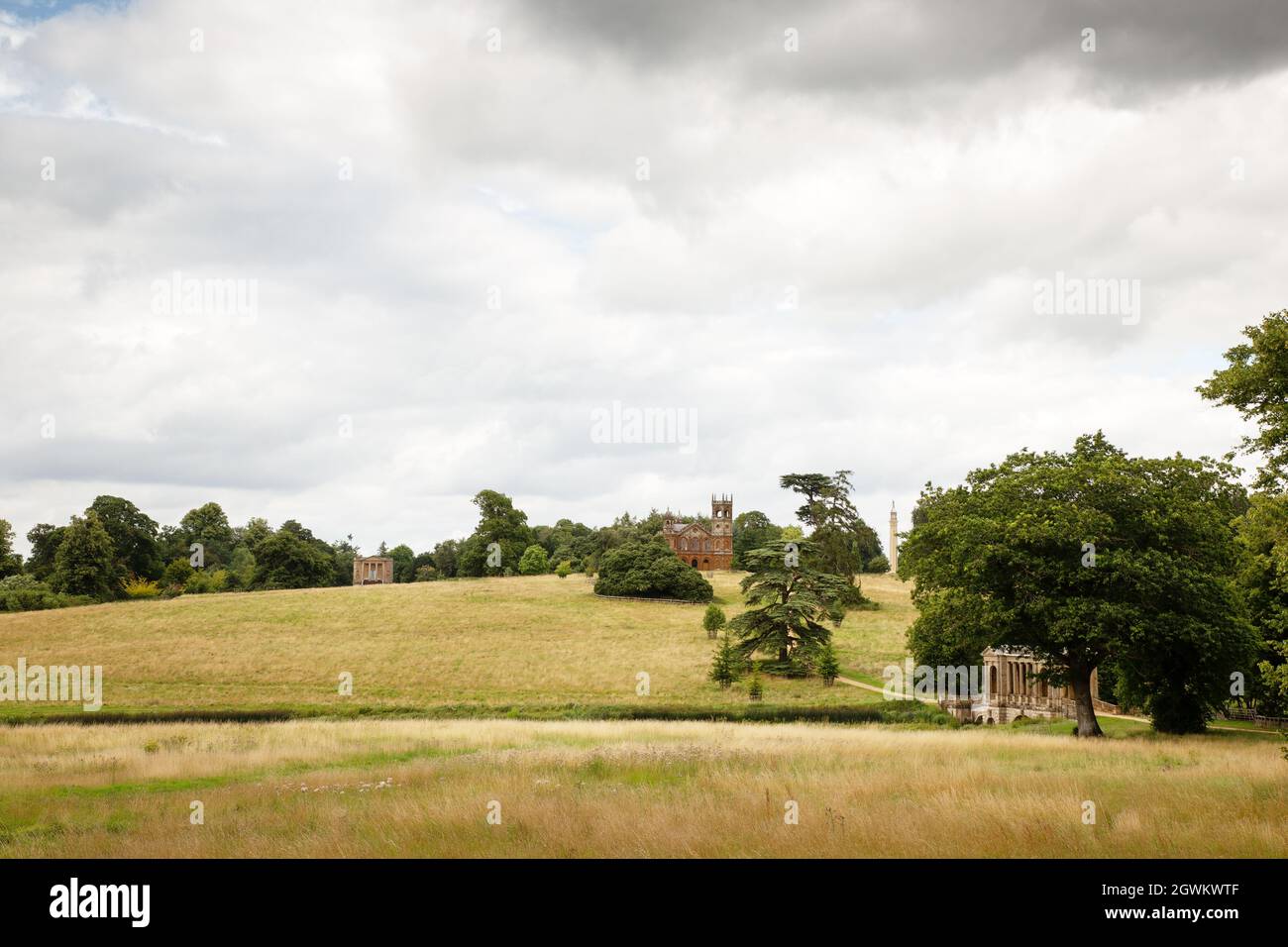 landscape image of stowe gardens with the Palladian Bridge, The Gothic ...