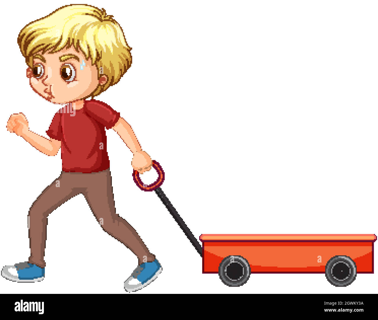 Happy boy pulling wagon on white background Stock Vector Image & Art - Alamy