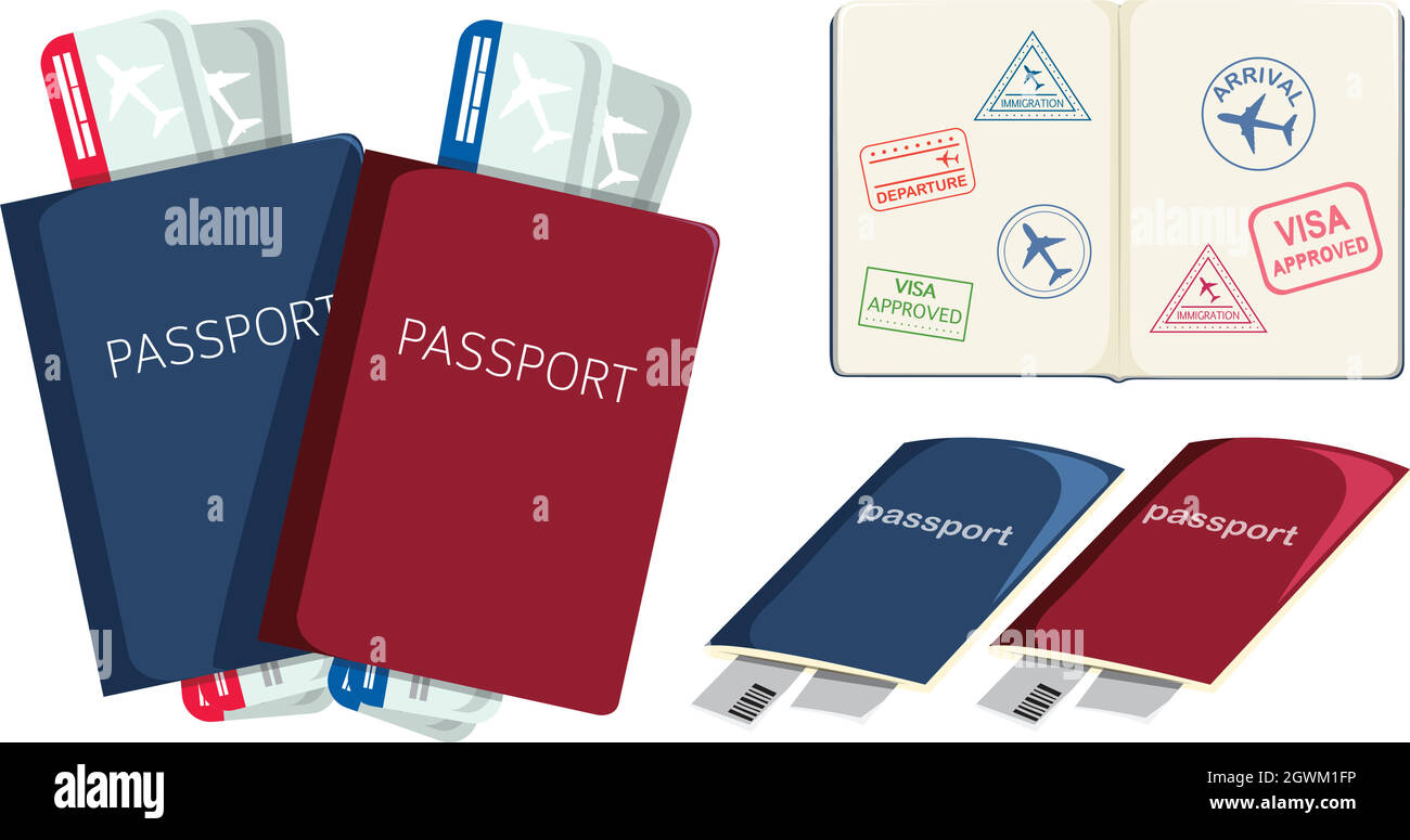 Set Of Passports And Boarding Pass Stock Vector Image And Art Alamy