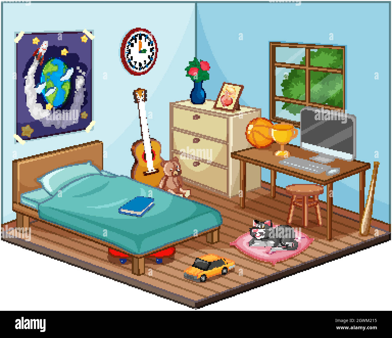 Part of bedroom of children scene in cartoon style Stock Vector Image ...