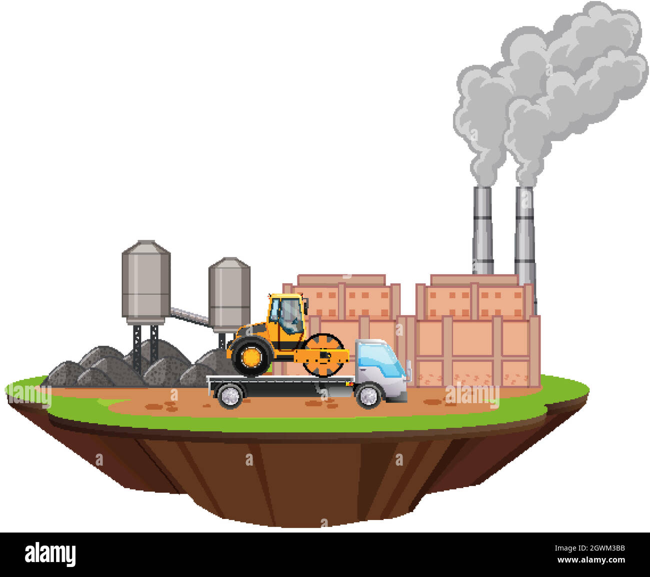 Scene with factory buildings and trucks on the site Stock Vector Image ...