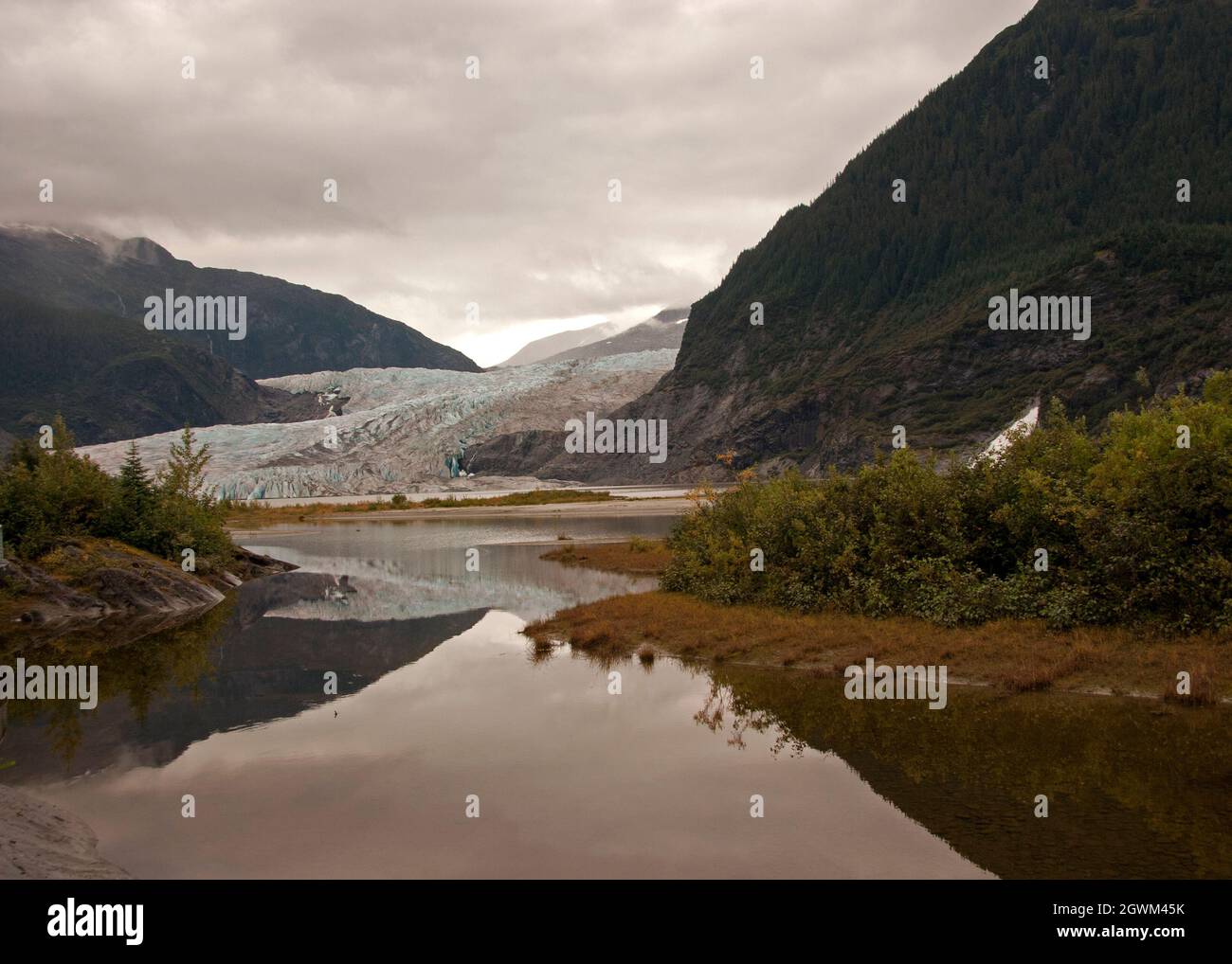 Mendenhall Glacier Juneau Alaska with waterfall Stock Photo - Alamy