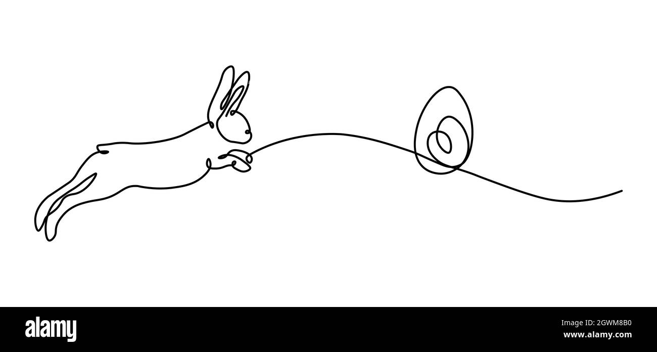 One continuous single drawn line art doodle Easter, hare, rabbit one ...
