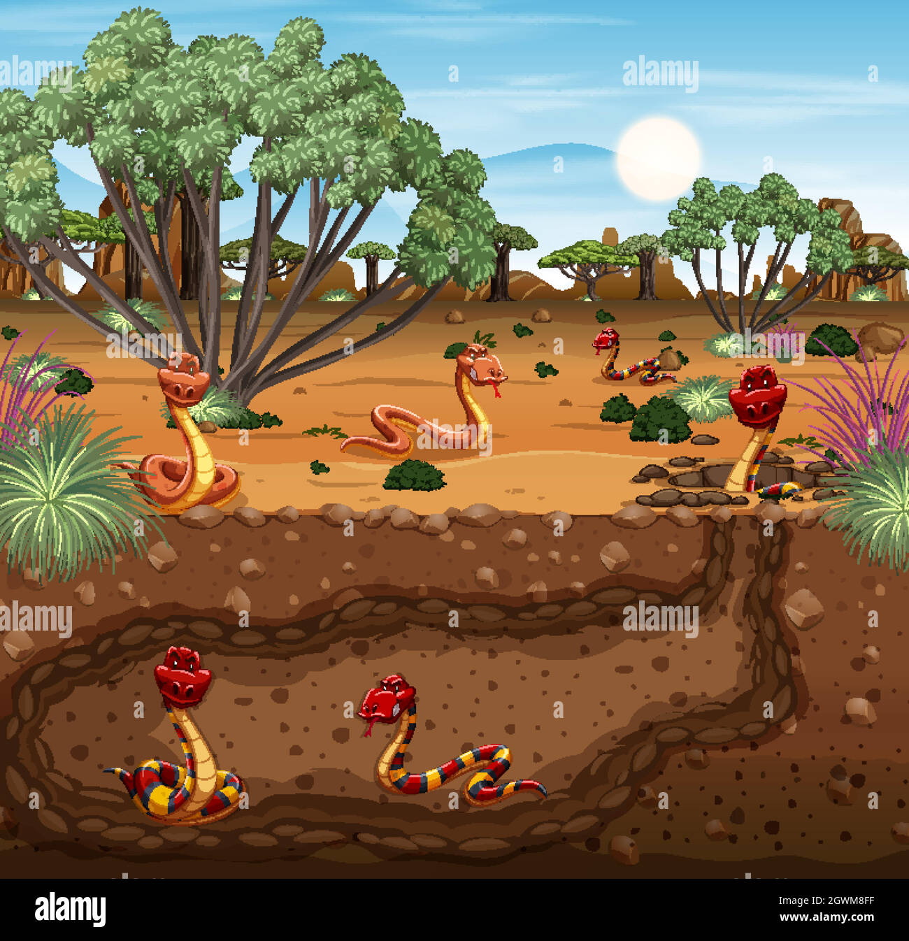 Underground animal burrow with snake family Stock Vector Image & Art ...