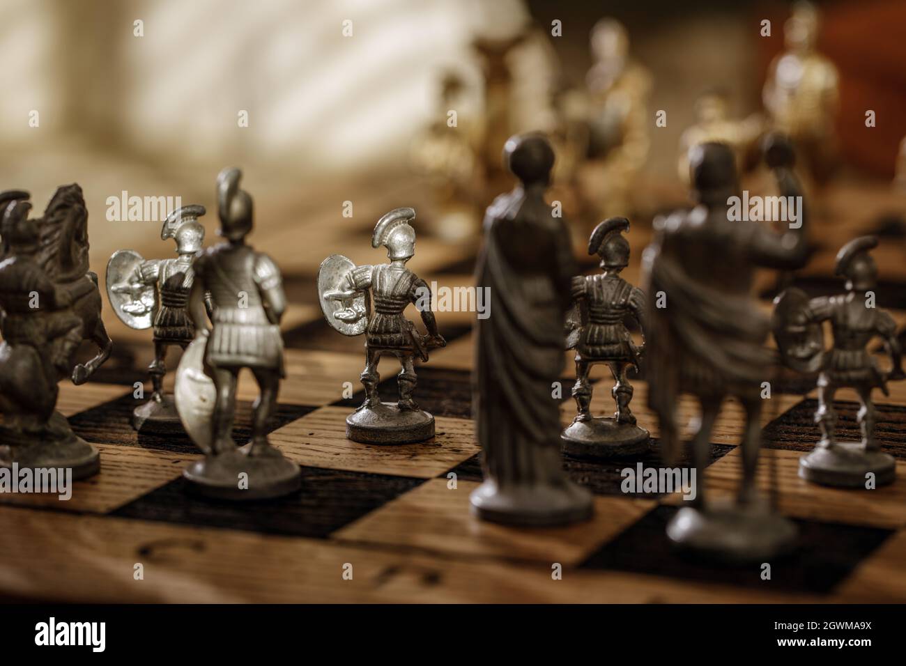 Ancient metal Roman Chess Set with silver and gold plated pieces on ...