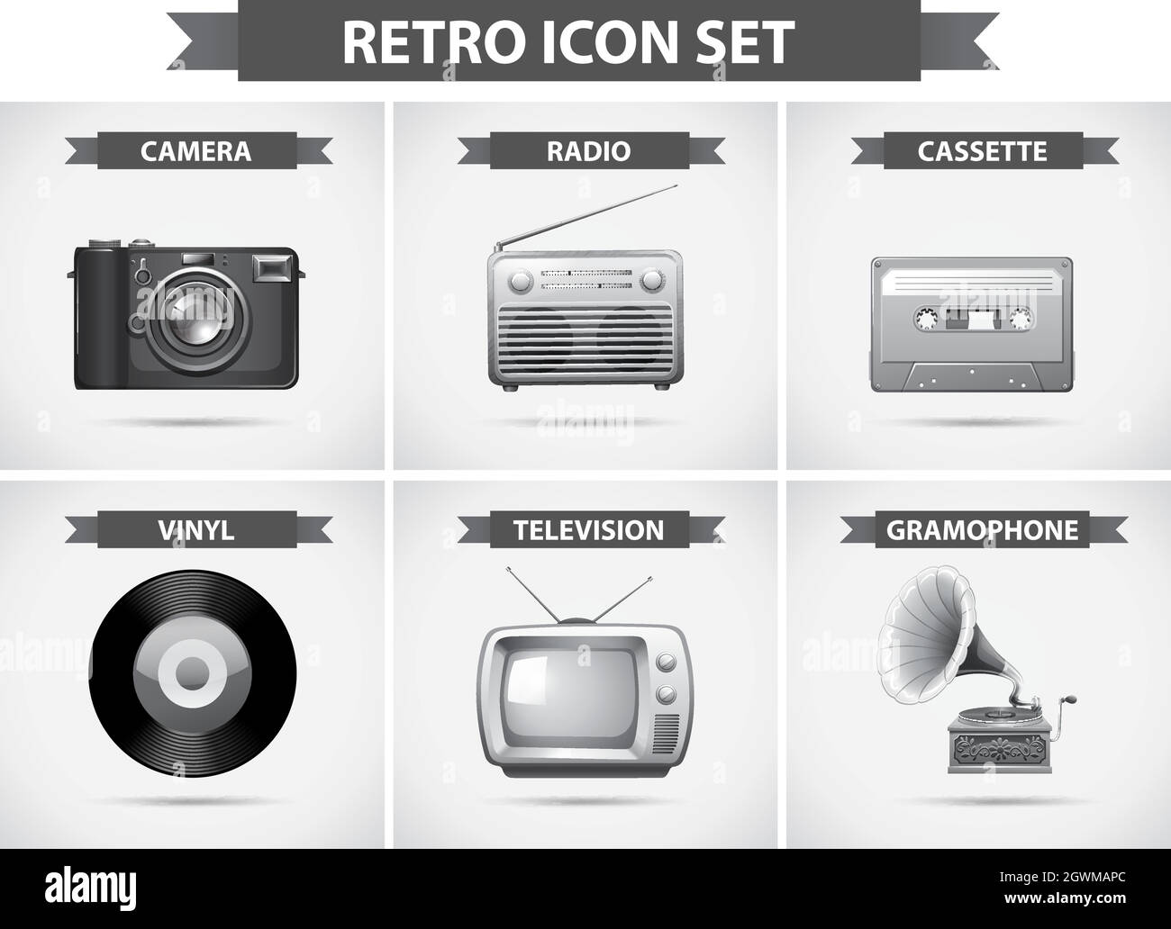Retro icon set in grayscale Stock Vector Image & Art - Alamy