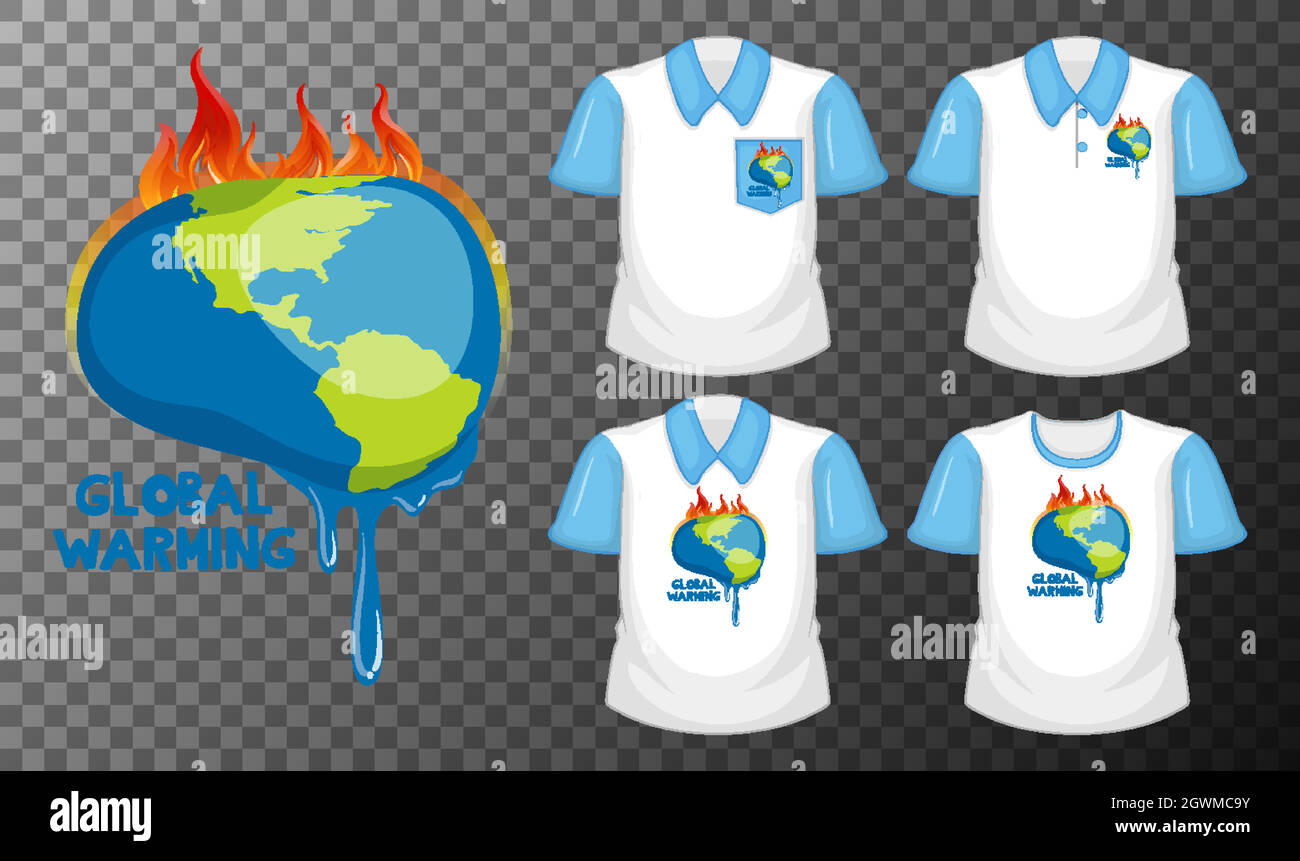 Global warming logo with set of different shirts isolated on ...
