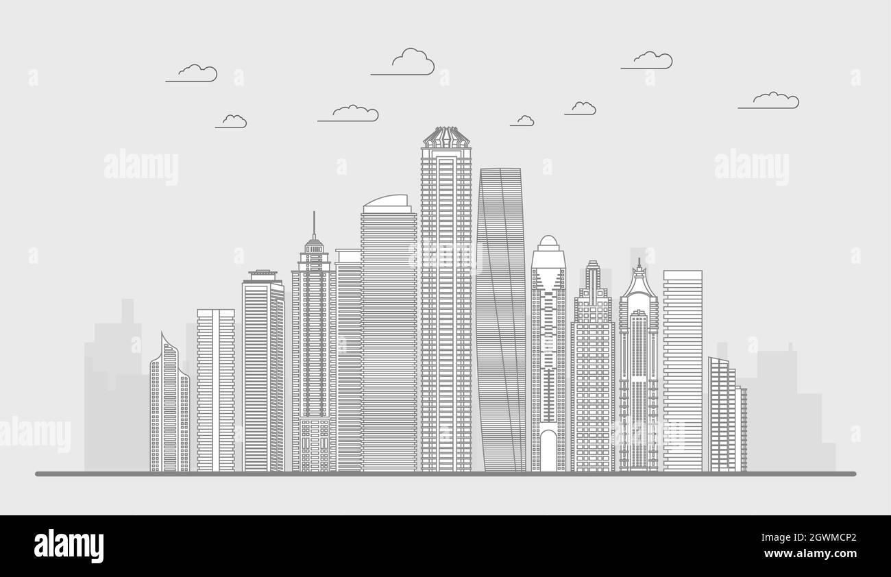 Skyline thin line vector illustration. City line illustration panorama ...
