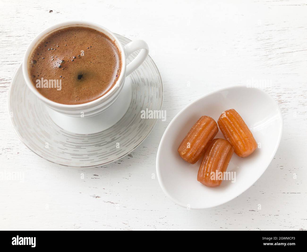 traditional Turkish donut dessert and coffee on the table Stock Photo ...