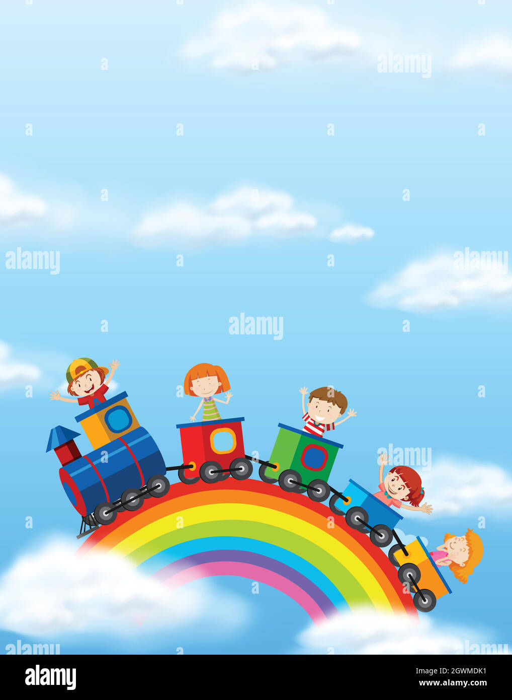 Children riding train on rainbow Stock Vector Image & Art - Alamy