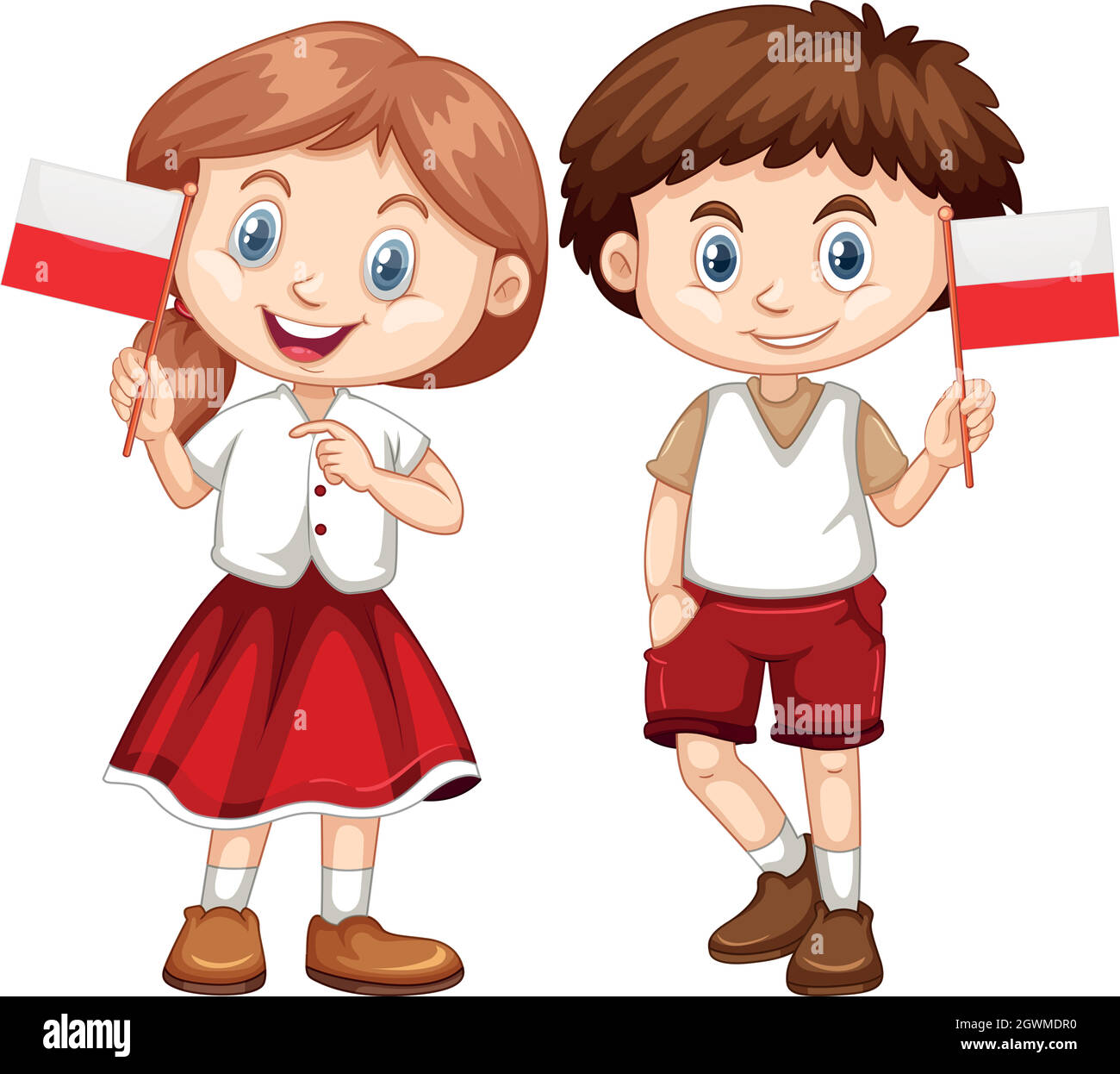 Happy boy and girl holding flag of Poland Stock Vector Image & Art - Alamy