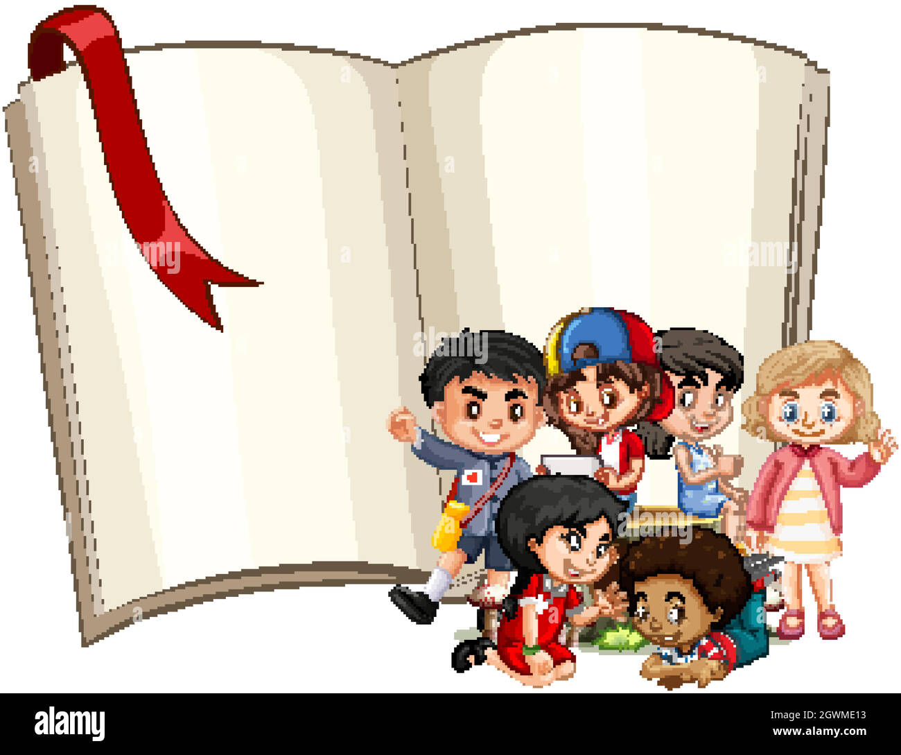 Blank sign template with kids and book Stock Vector Image & Art - Alamy