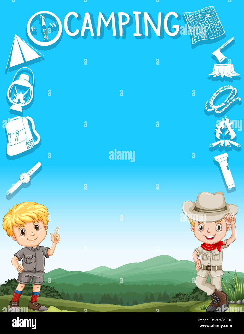 Border design with boys in camping outfit Stock Vector Image & Art - Alamy