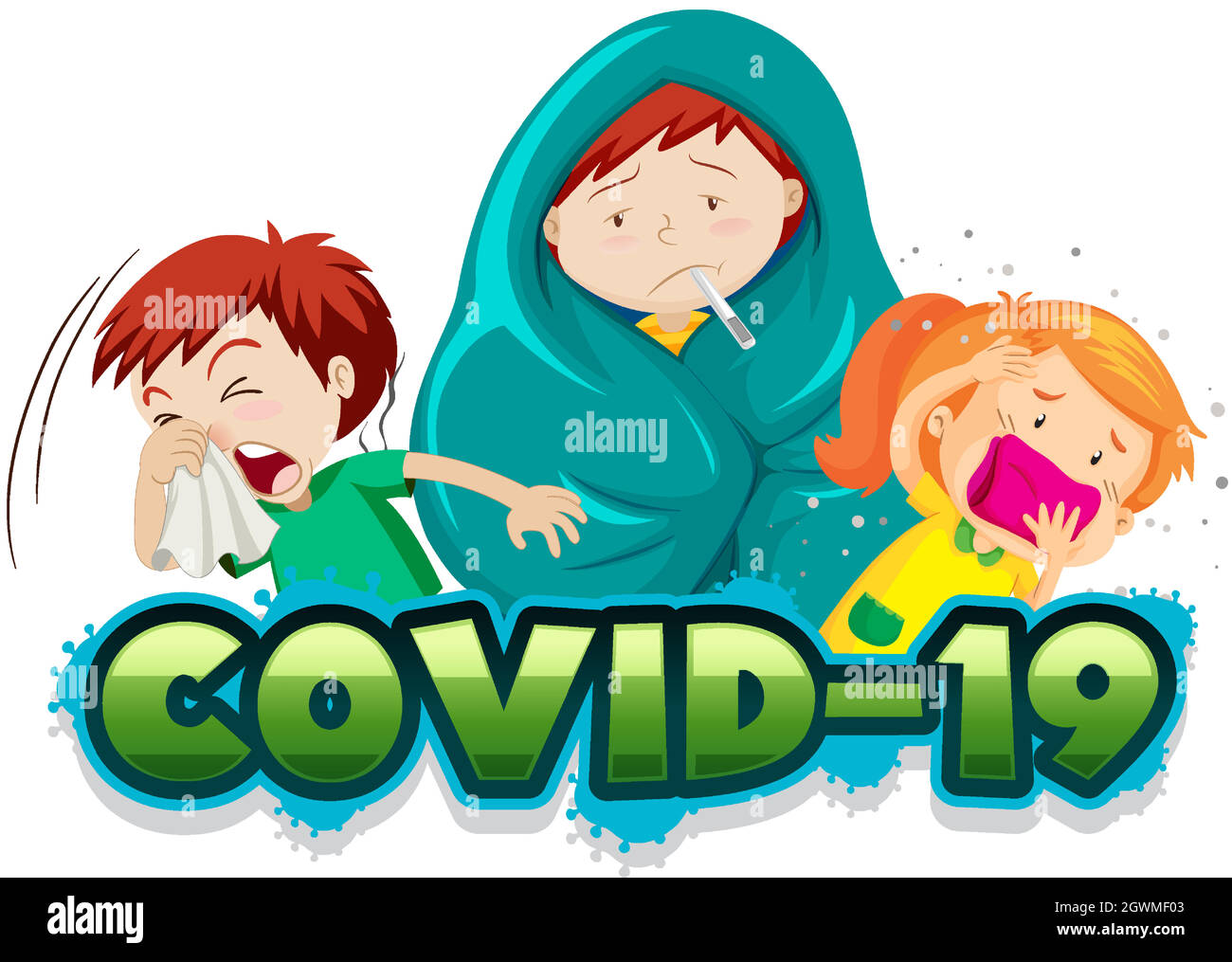 Covid 19 sign template with sick children Stock Vector Image & Art - Alamy