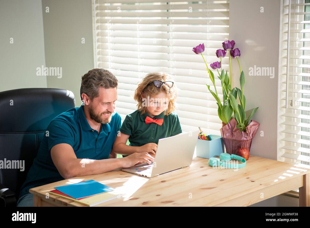 webinar video lesson. online education on laptop. homeschooling and ...