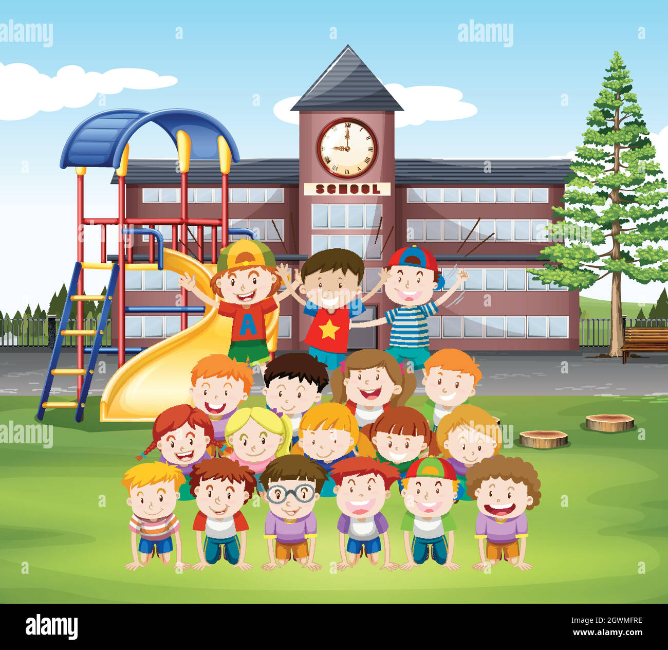 Kids doing human pyramid at school Stock Vector Image & Art - Alamy