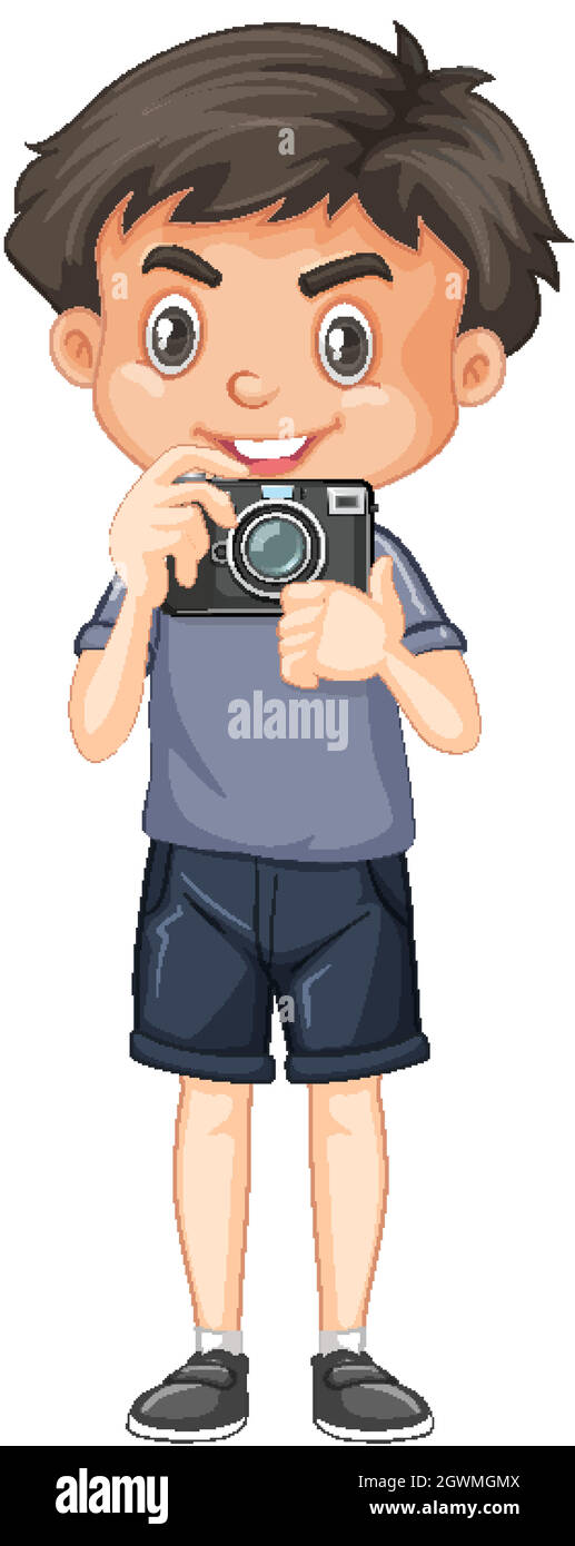 Cute boy with camera on white background Stock Vector Image & Art - Alamy