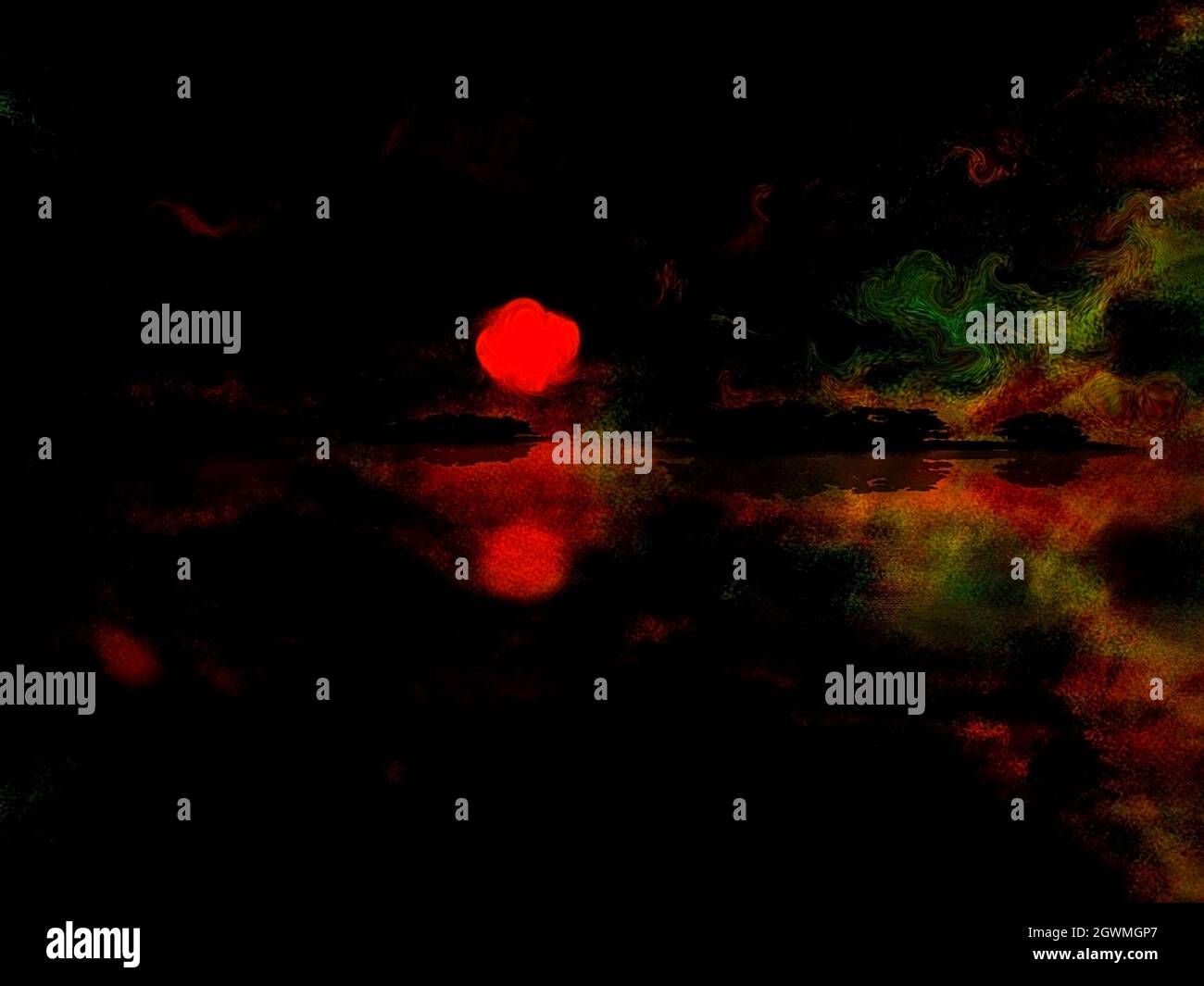 Red sun painting. Oil on canvas. 3D rendering Stock Photo - Alamy