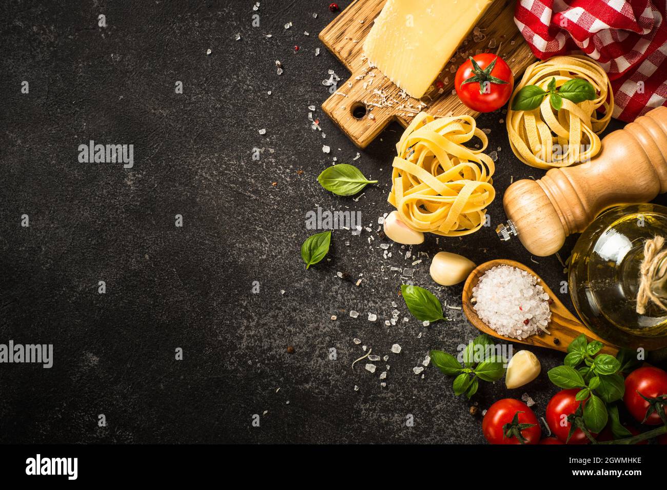 Italian food background at white bkitchen table Stock Photo - Alamy
