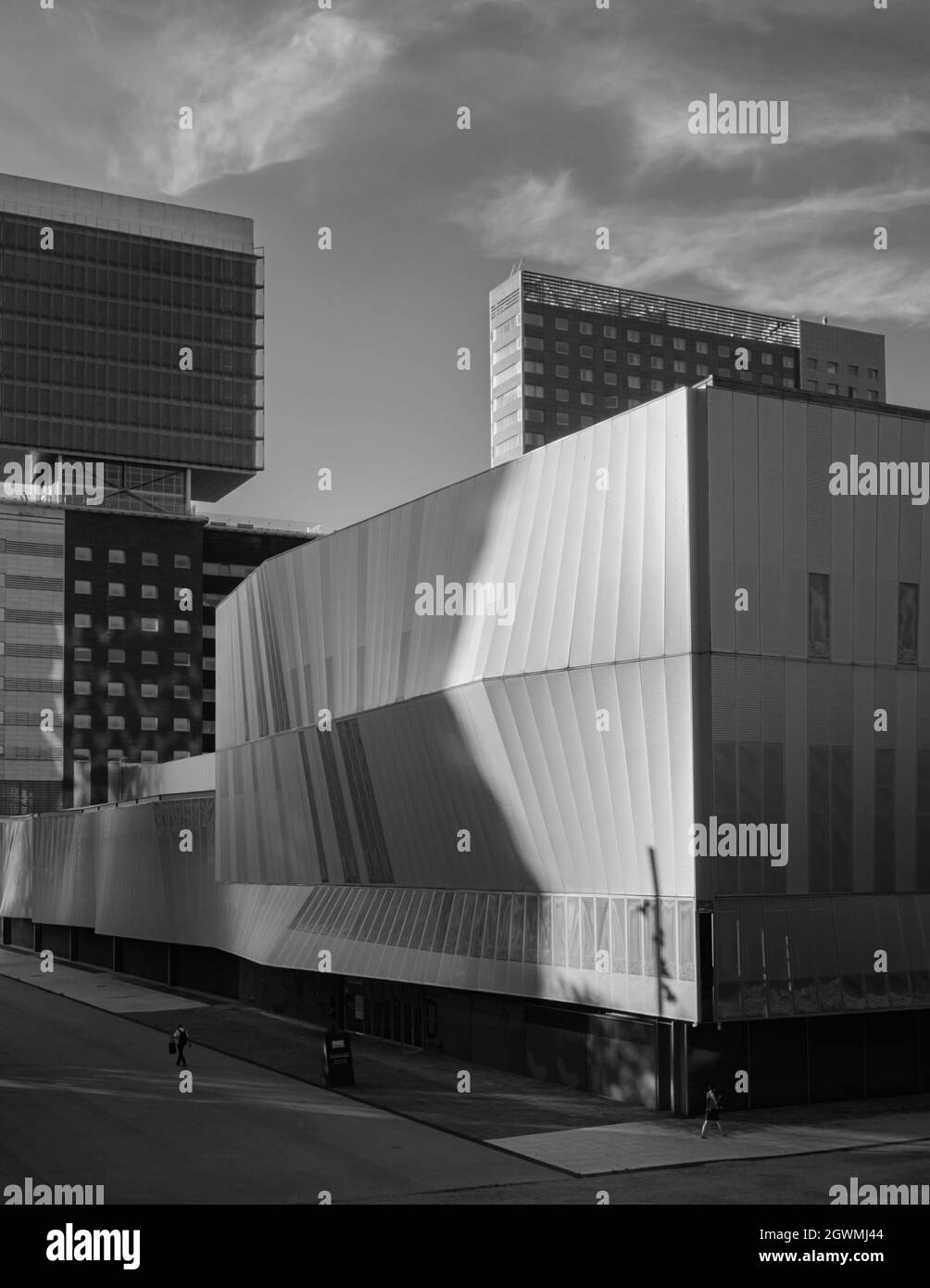 The building’s curved metal facade of the Barcelona International ...