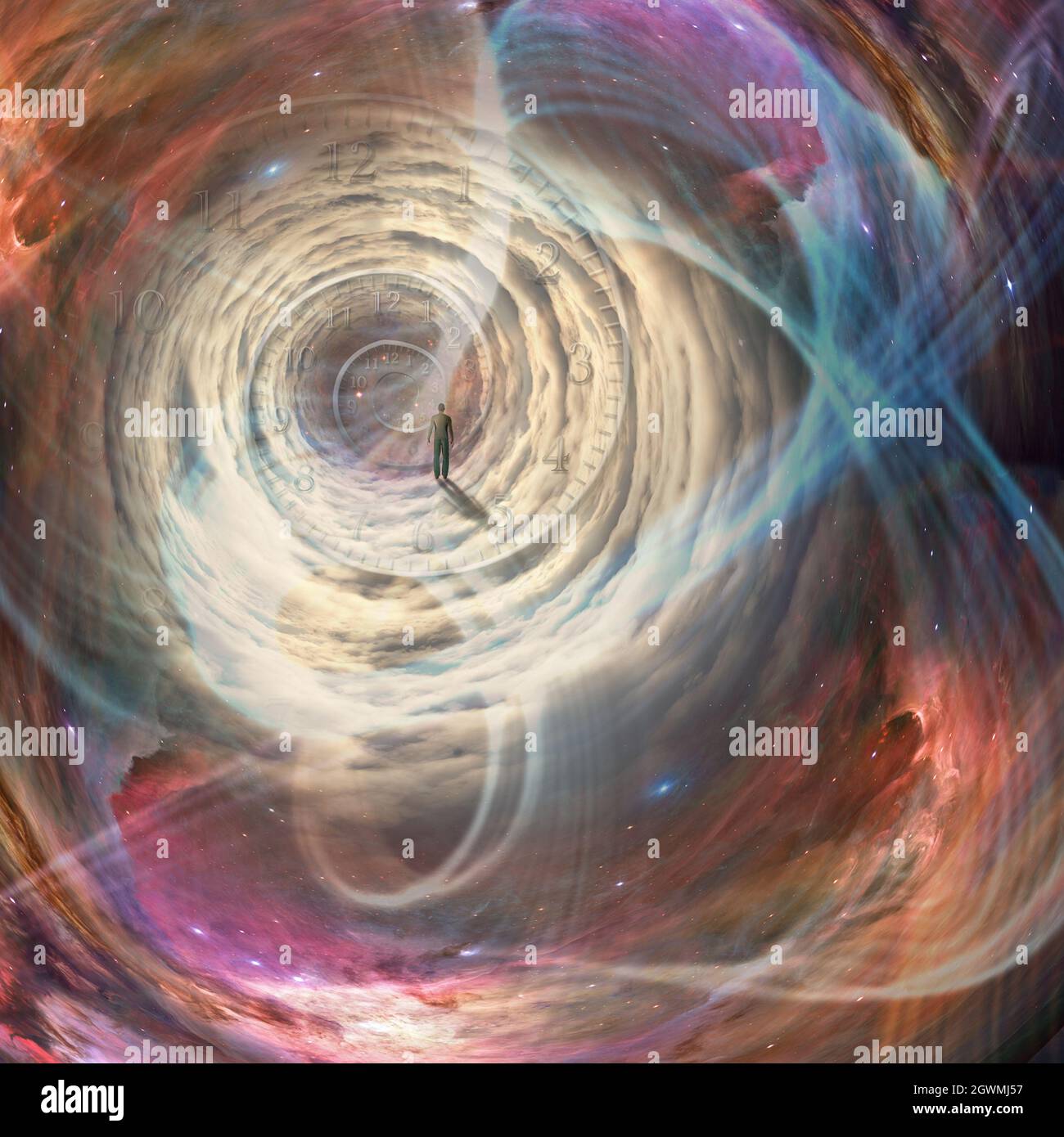 Man in time and space tunnel. 3D rendering Stock Photo - Alamy