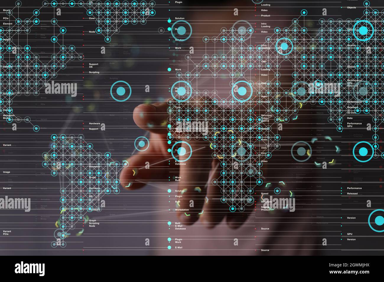 A person presenting a 3D rendered projection of the global network ...