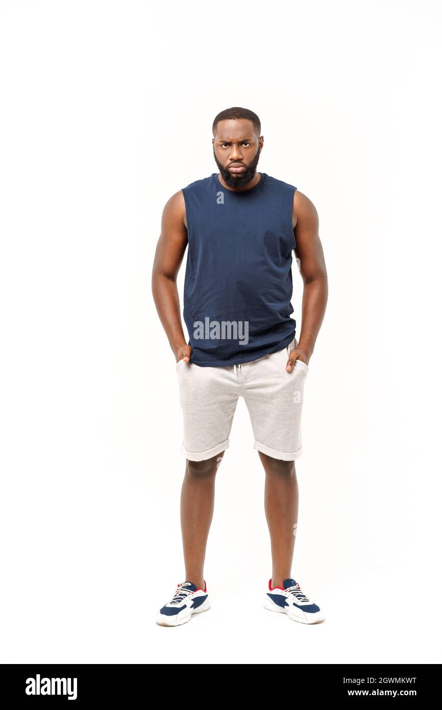 Young fitness african black man in sport wear cheering carefree ...