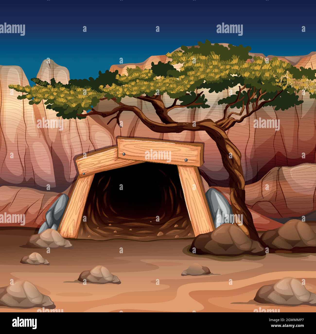 Scene with mine entrance and tree Stock Vector Image & Art - Alamy