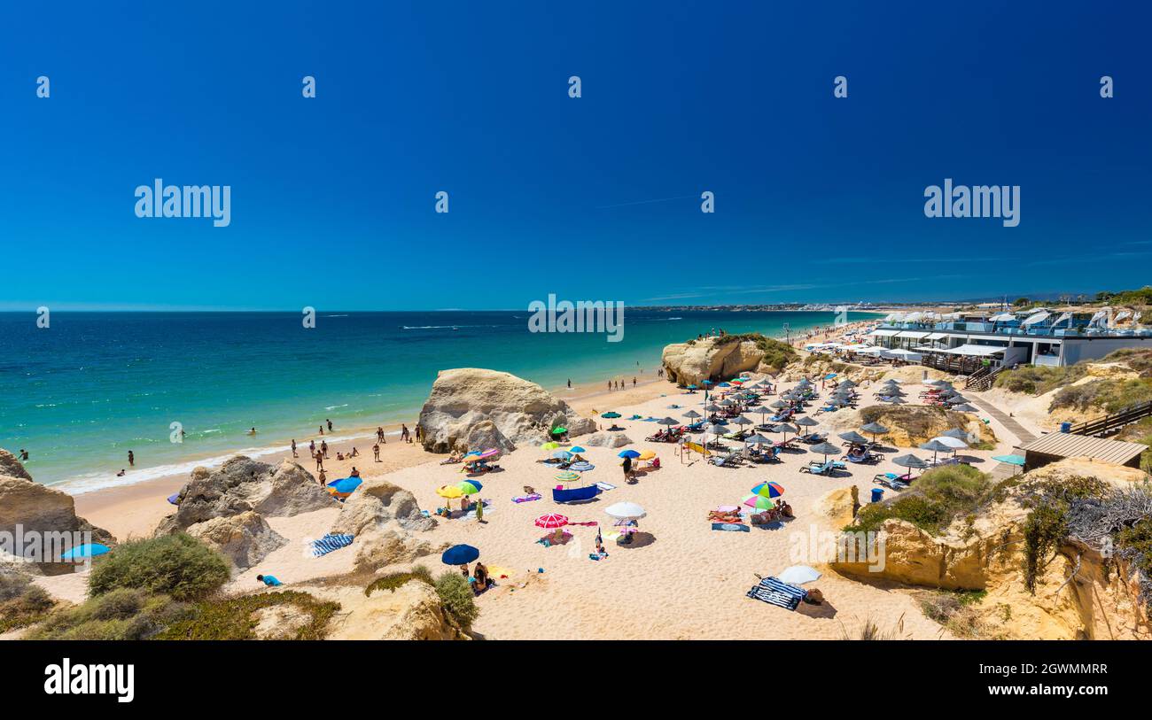 Panoramic aerial view of Praia Da Gale, Gale beach, near Albufeira and ...