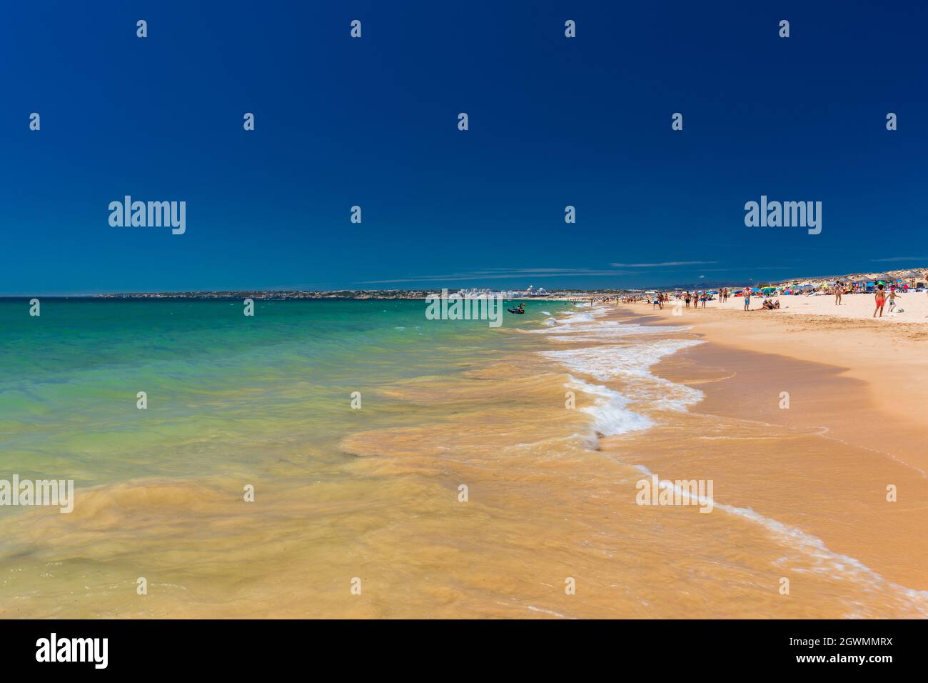 Panoramic aerial view of Praia Da Gale, Gale beach, near Albufeira and ...