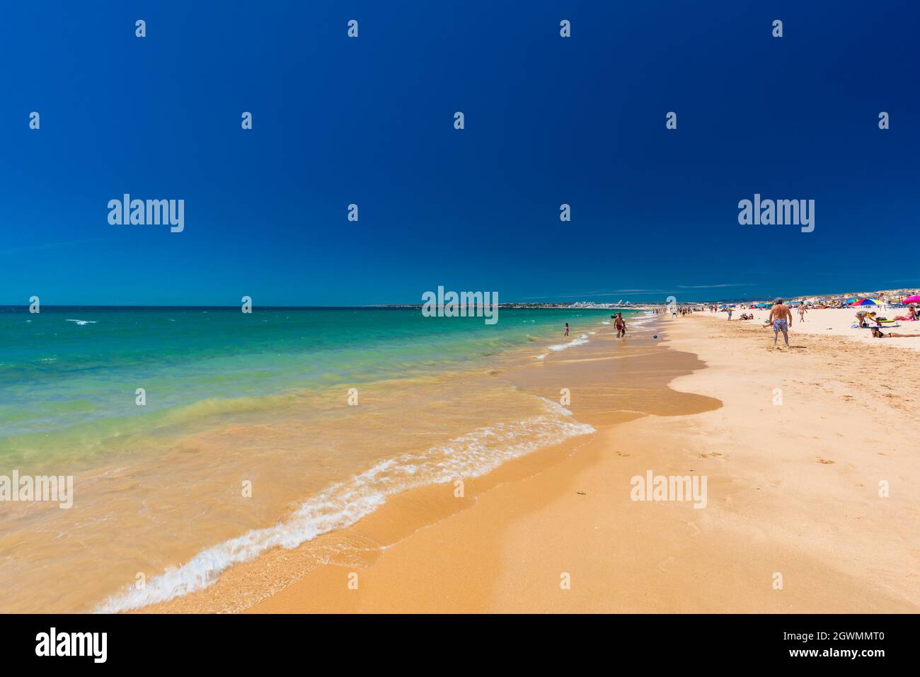 Panoramic aerial view of Praia Da Gale, Gale beach, near Albufeira and ...