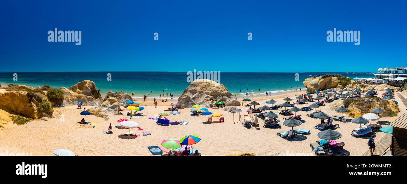Panoramic aerial view of Praia Da Gale, Gale beach, near Albufeira and ...