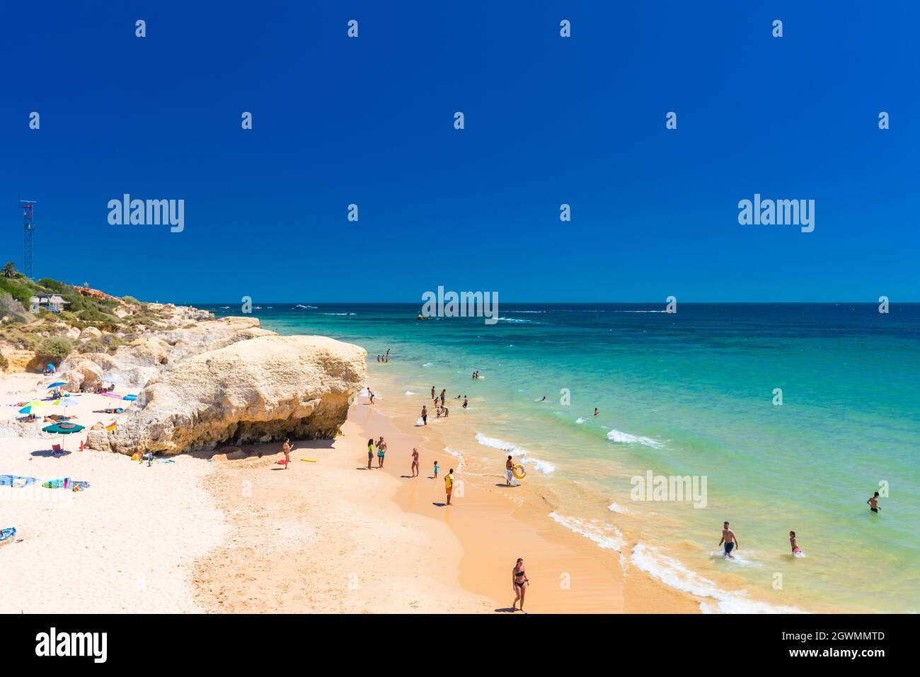 Panoramic aerial view of Praia Da Gale, Gale beach, near Albufeira and ...