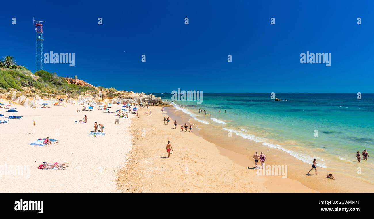 Panoramic aerial view of Praia Da Gale, Gale beach, near Albufeira and ...